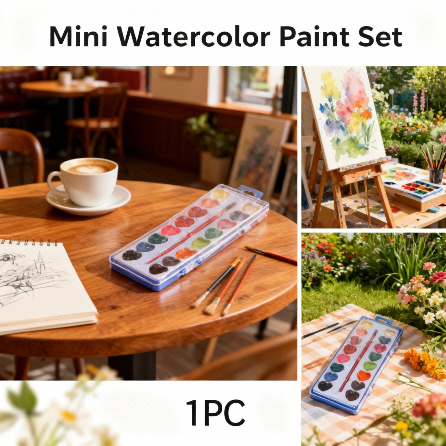 Mini Watercolor Paint Set with 12 Vibrant Colors, Travel-Ready Kit with ...