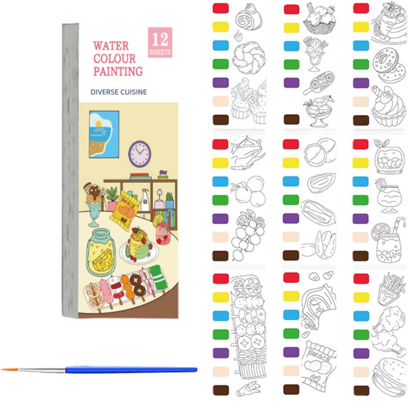 Mini Watercolor Painting Book for Kids - Fruit Doodle Drawing Pad with ...