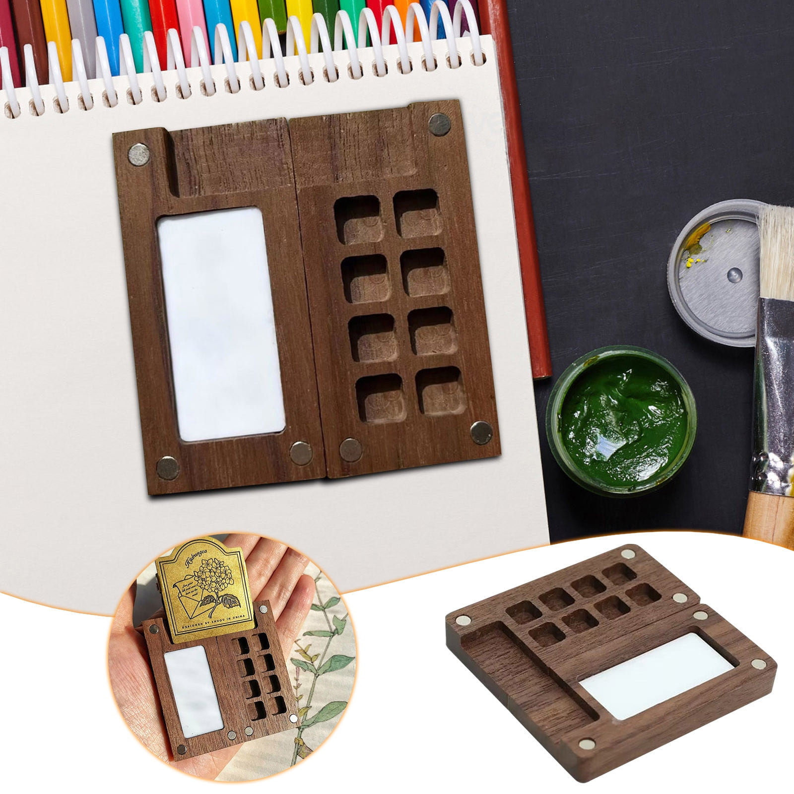 Mini Watercolor Set, Portable Pigment Tray, Foldable Wooden Box, Art ...