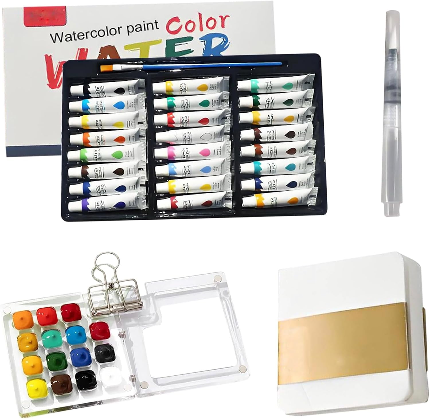 Mini Watercolor Set, Portable Travel Watercolor Kit with 24 Colors ...