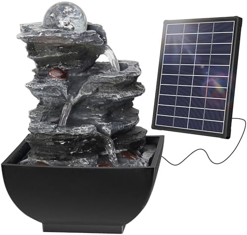 Mini Waterfall Fountain Outdoor, 5.5W Solar Powered 3-Tiered Rock ...