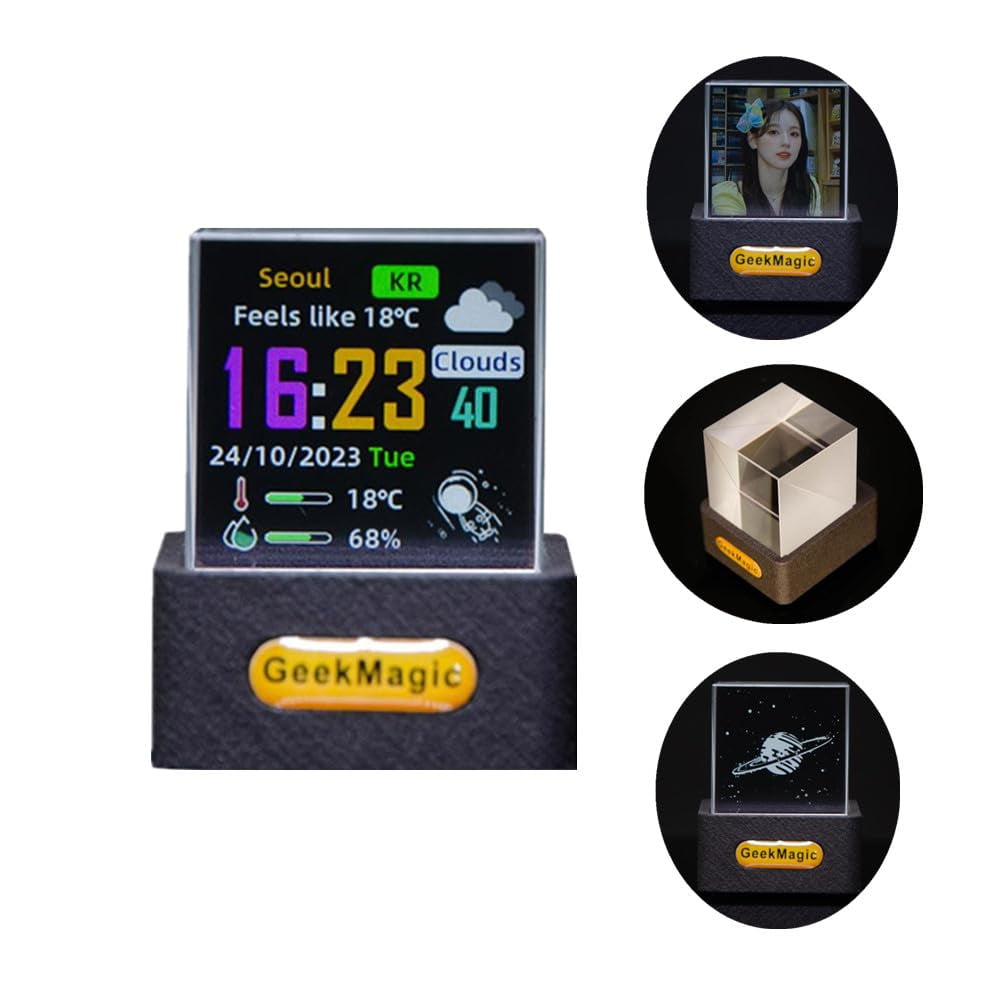 Mini Weather Station Indoor,3D Cube WiFi Holographic Crystal 3D Photo ...