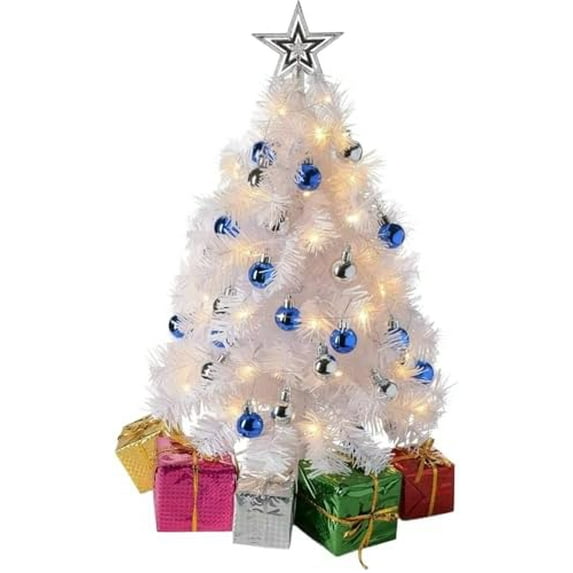 Mini White Christmas Tree with Lights - 23 Inch Small Christmas Tree ...