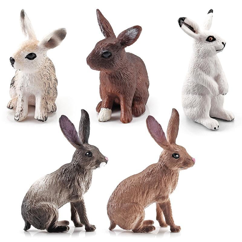 Mini Wild Resin Rabbits Models Toys Kit Jungle Realistic Figure Set ...