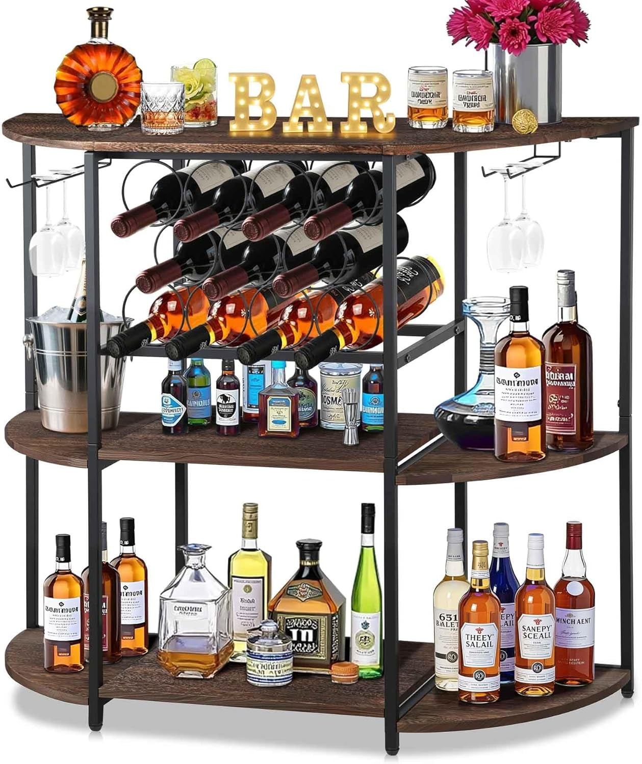 Mini Wine Bar Cabinet for Home, 3-Tier Home Bar Storage Cabinet with ...