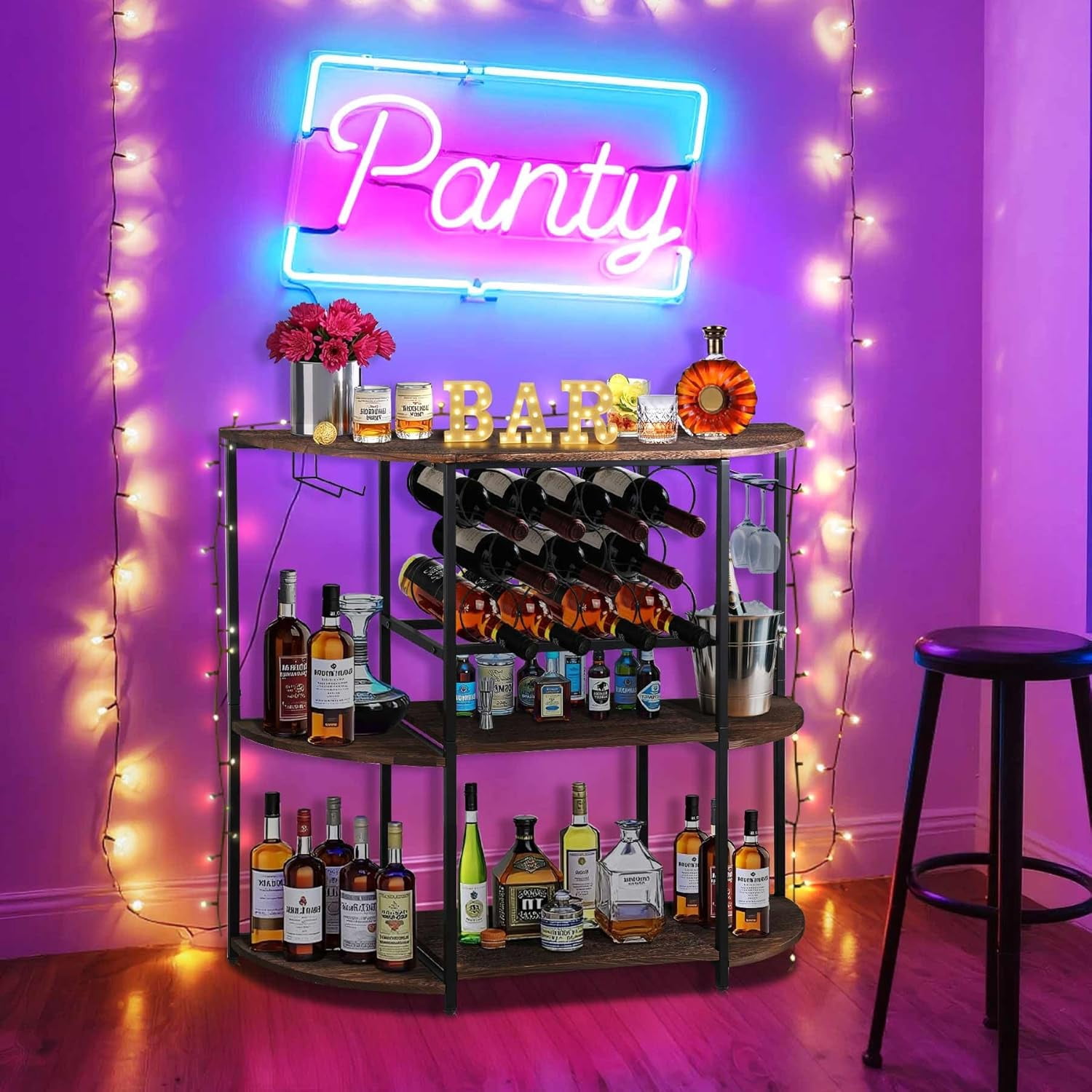 Mini Wine Bar Cabinet for Home, 3-Tier Home Bar Storage Cabinet with ...