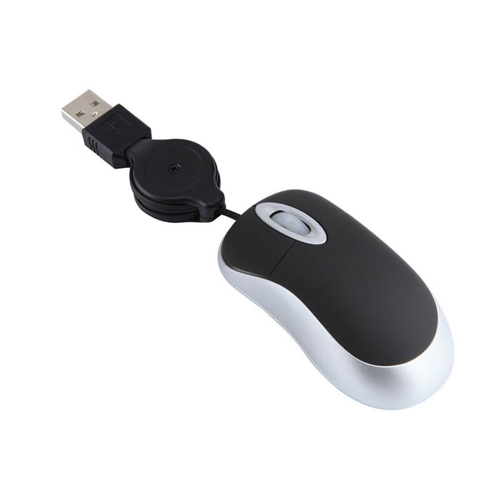 Mini Wired Optical Mouse, Retractable USB Cable, 1000 DPI Plug & Play ...