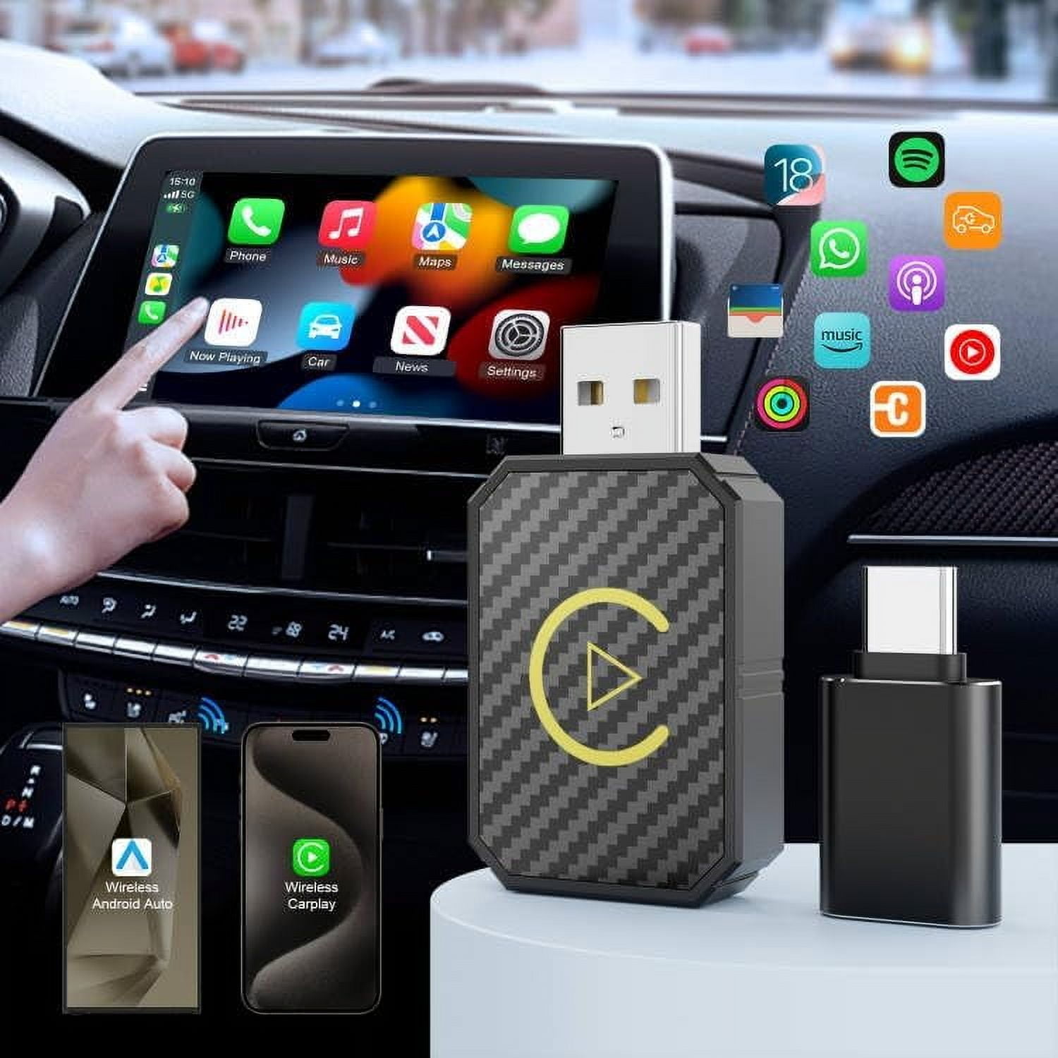 Mini Wireless CarPlay Adapter for Apple, Plug & Play Low Latency ...