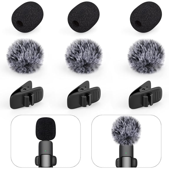 Mini Wireless Furry Windscreen & Foam Cover Set for Lavalier Microphone ...