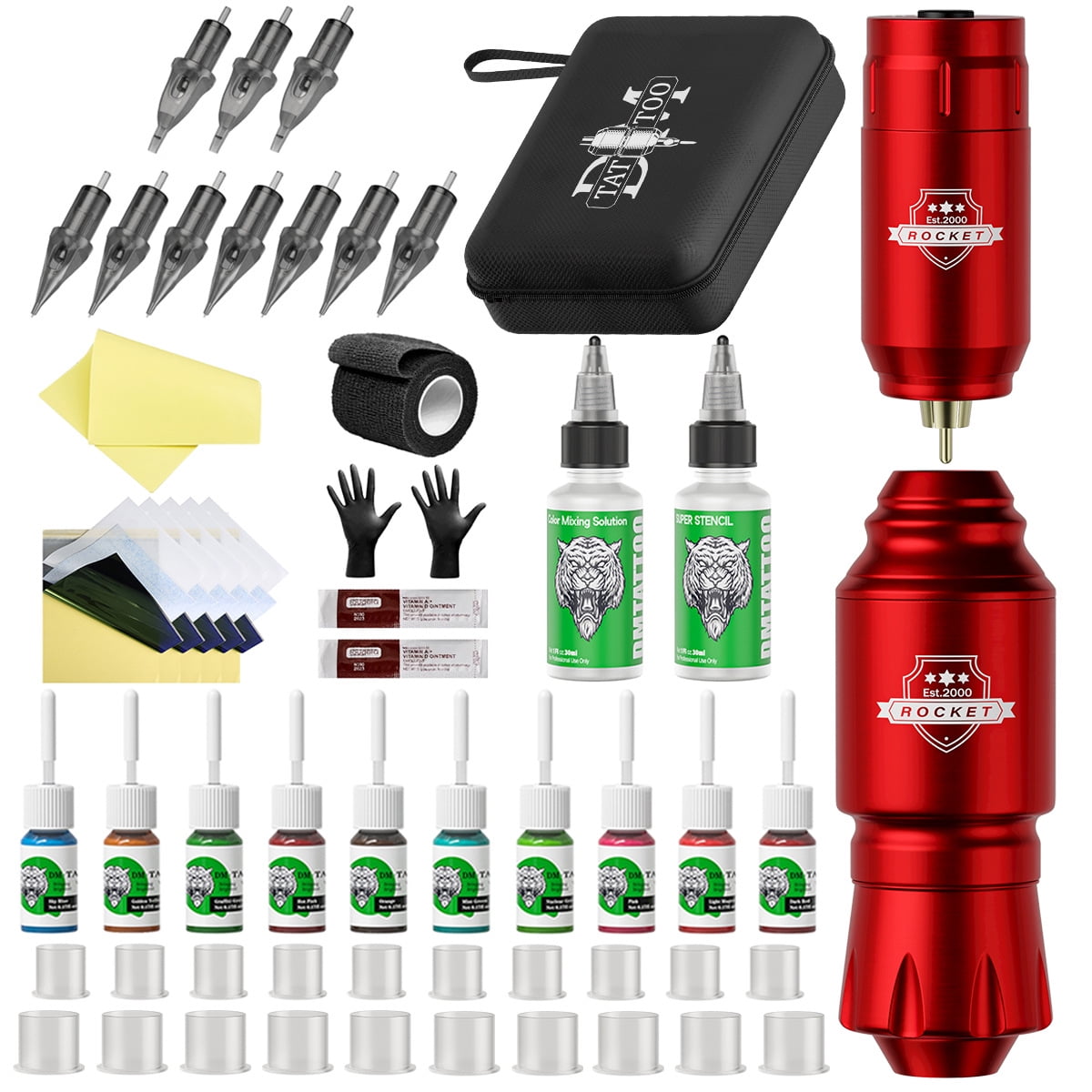 Mini Wireless Tättoo Pen Kit with 10 Premium Inks, Power Supply, and ...