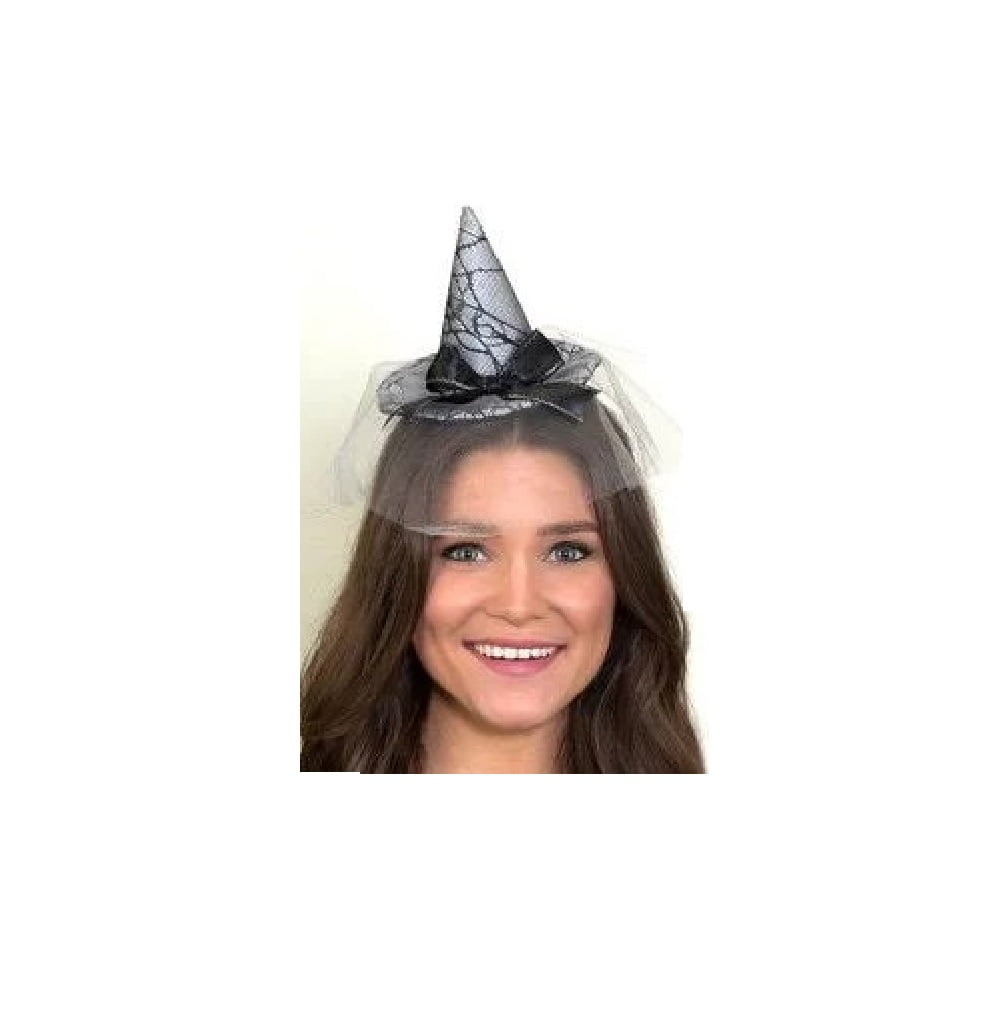 Mini Witch Hat - Spider Web - Veil - Silver/Black - Costume Accessory ...