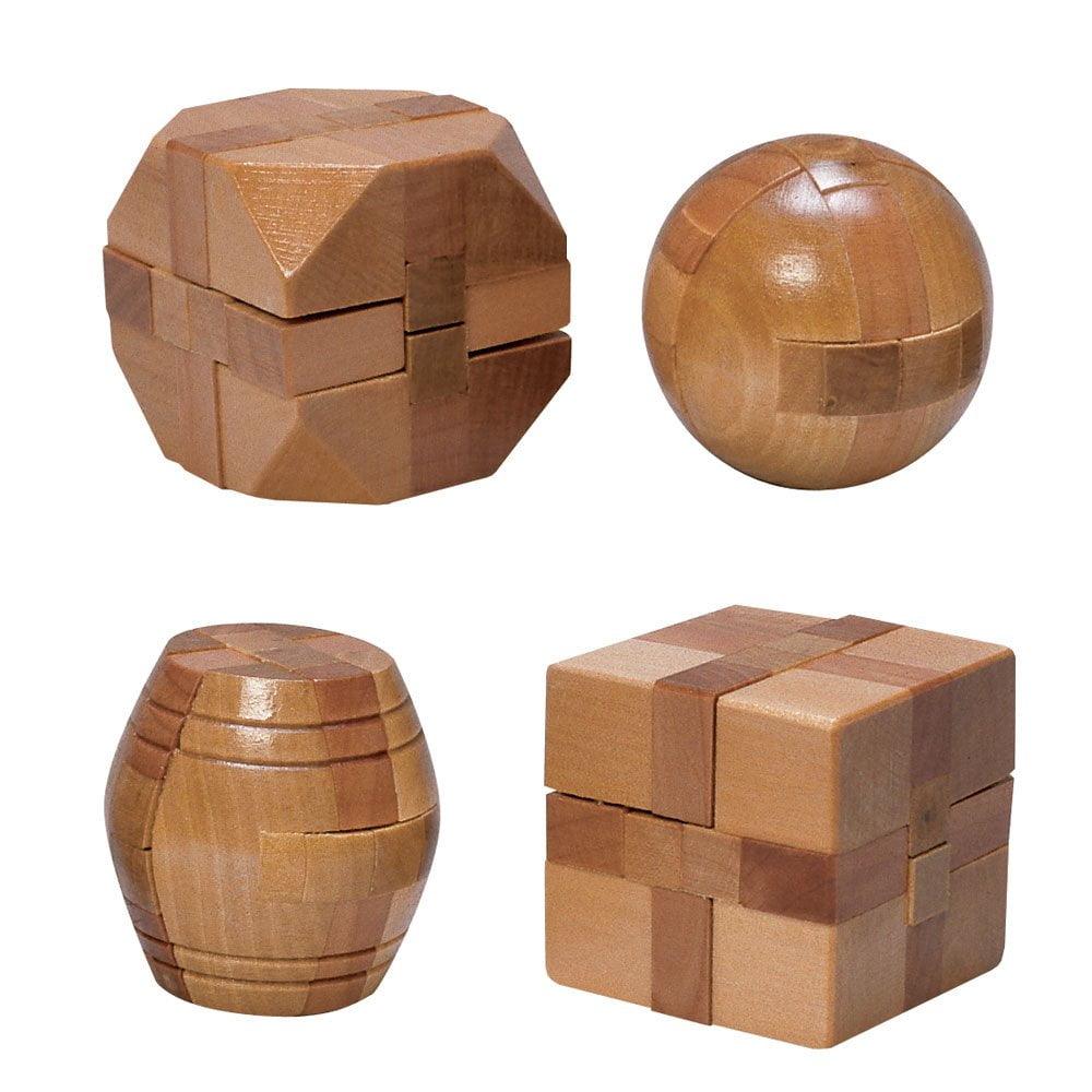 Mini Wood Brain Teaser MMF7 Set of Four-Classic Designed Light Wood ...