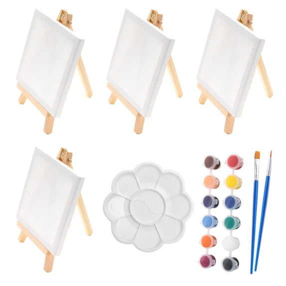 Mini Wood Easel and Canvas Art Craft Supplies, Acrylic Drawing Paint ...