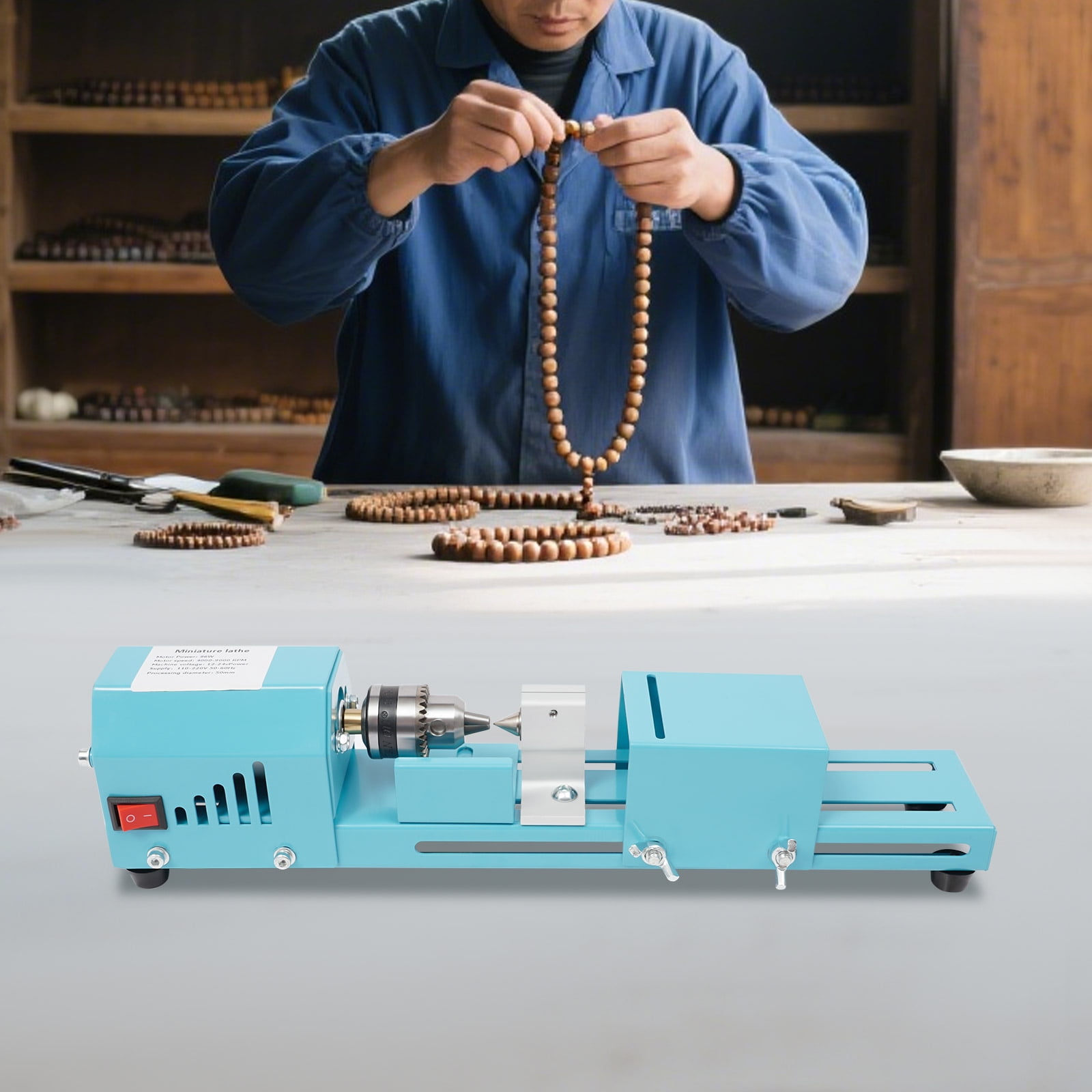 Blue Wood Lathe Milling Machine Corded Electric Mini Lathe Machine ...