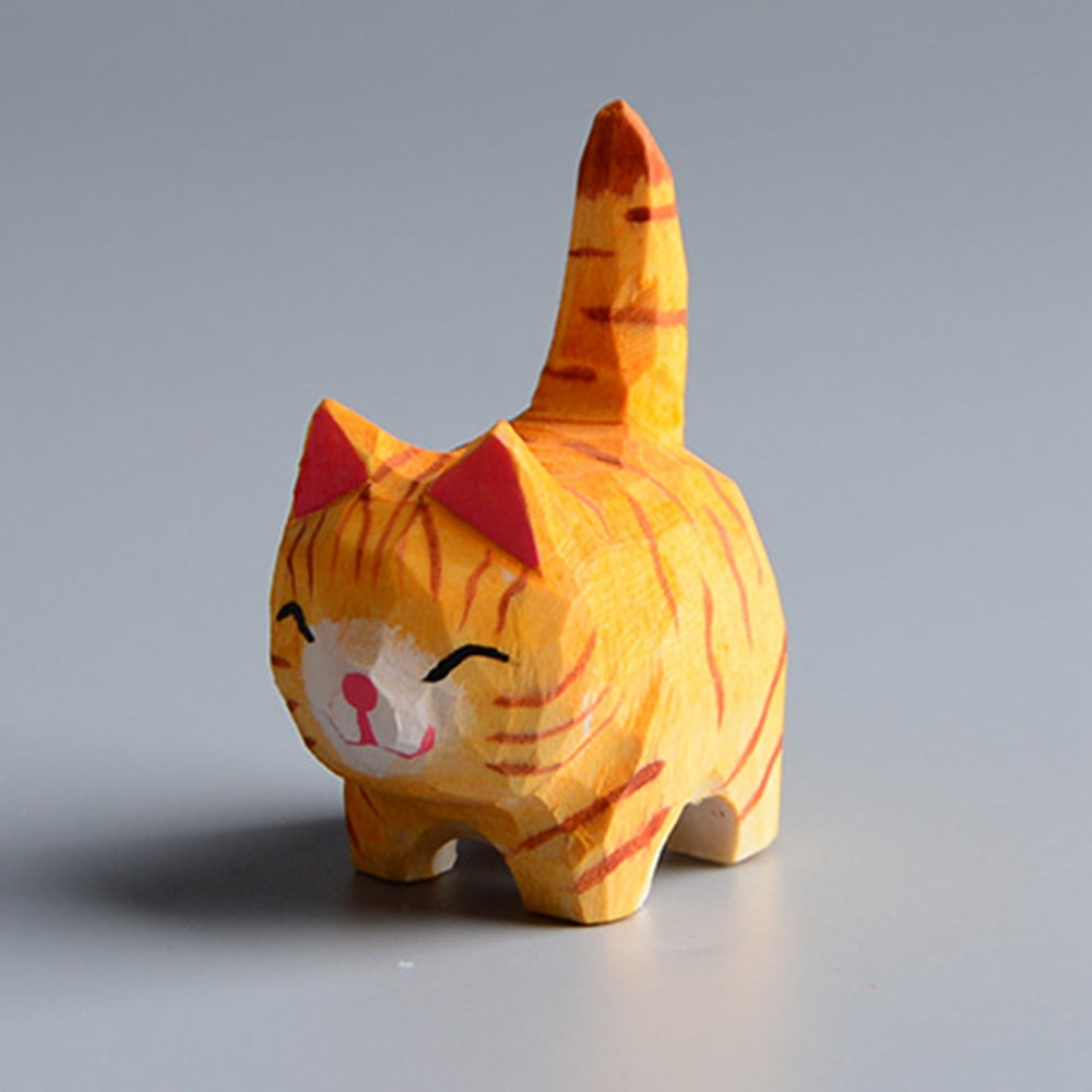 Mini Wooden Cat Figure for Desk Office, Cat Figures for Cat Lovers ...