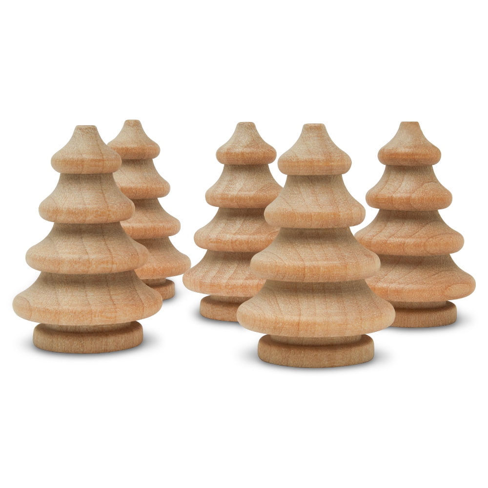 Mini Wooden Christmas Tree 1-1/4 inch, Pack of 10 Unfinished Wood ...