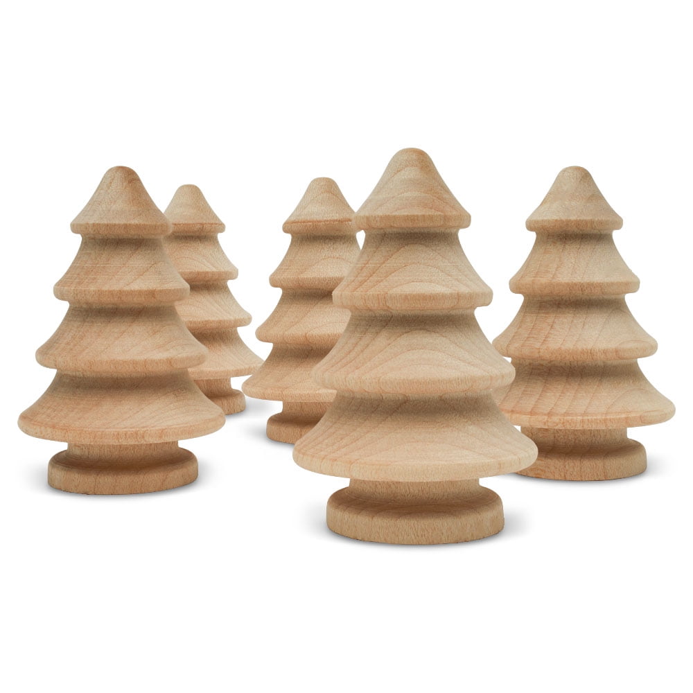 Mini Wooden Christmas Tree 2 inch, Pack of 25 Unfinished Wood Miniature ...