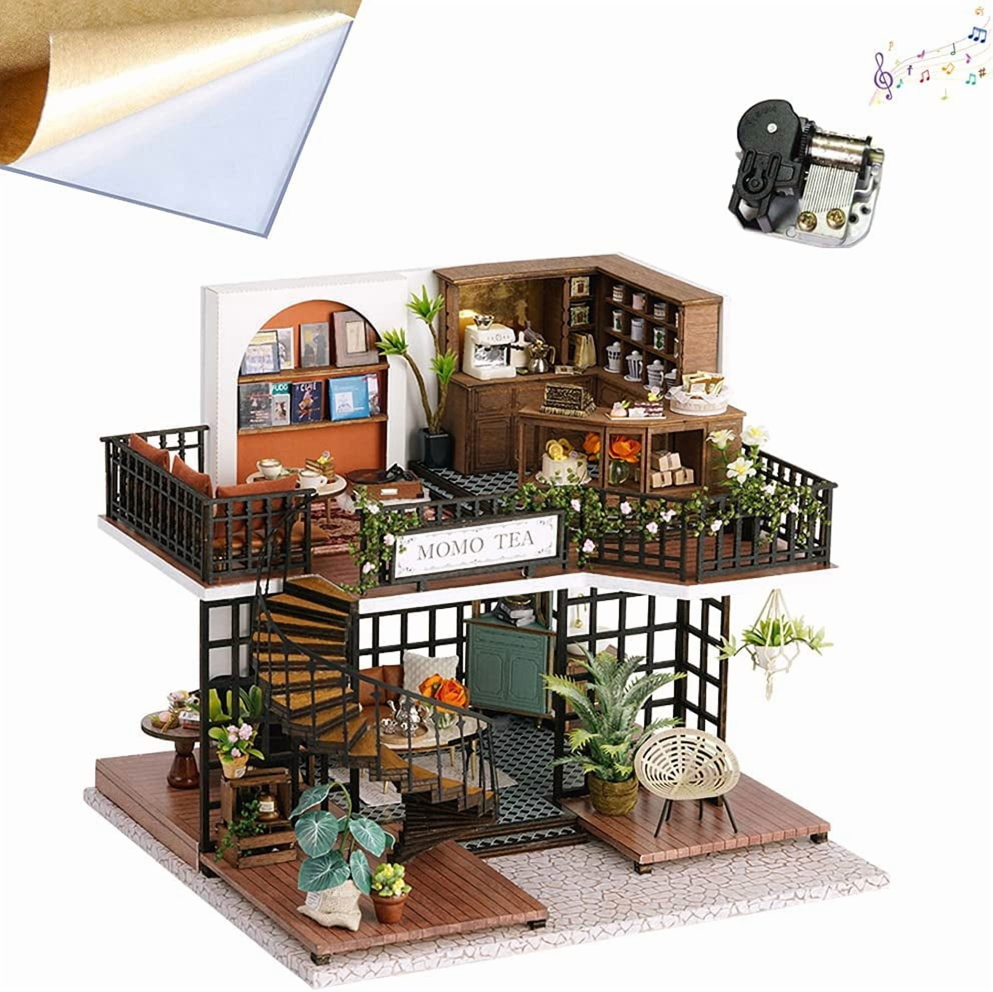 Mini Wooden Miniature Dollhouse Kit Forest Tea Shop Scene Building ...
