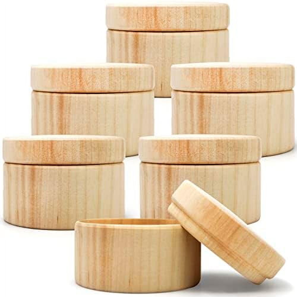 Mini Wooden Round Boxes with Lid 3''x2'' Set 6 pcs - Blank Storage Wood ...