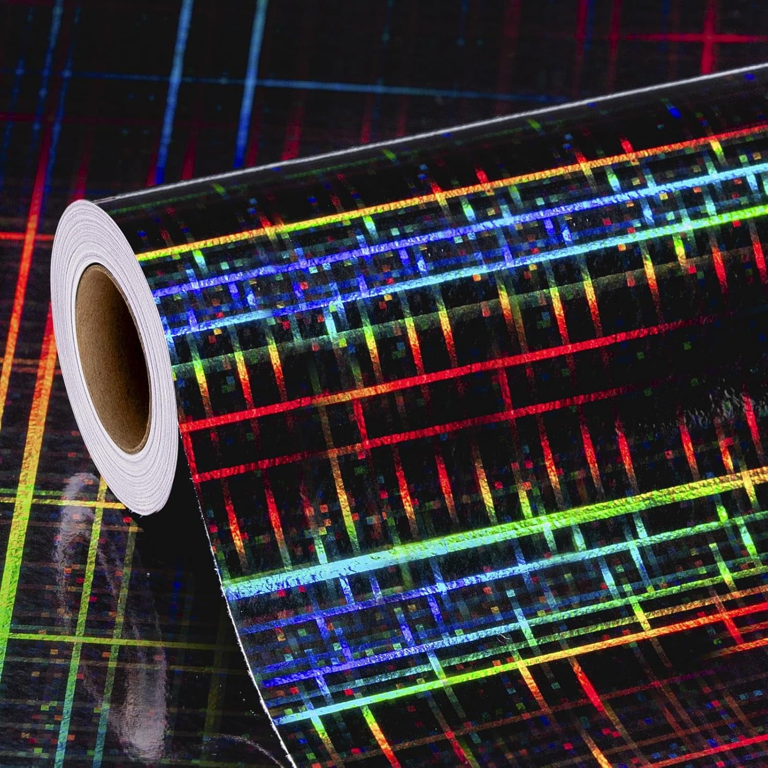 Mini Wrapping Paper Roll-46.8sqft(17in x 33ft) Black Plaid Holographic ...