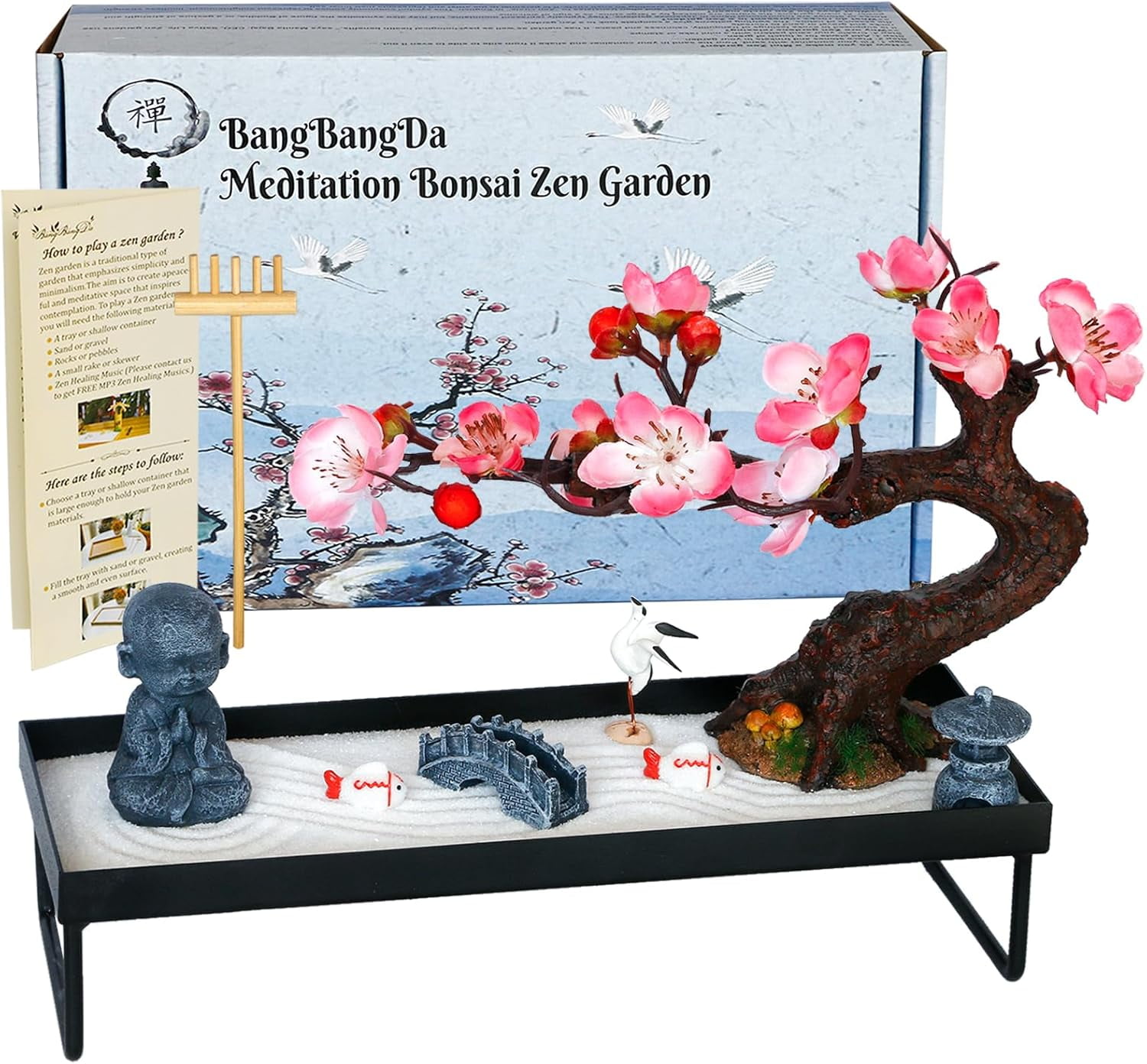 Mini Zen Garden Kit for Desk Tabletop Rock Sand Tray Therapy Kit Office ...