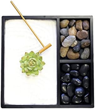 Mini Zen Garden Kit for Desk with Rake, White Sand, Lotus Figure, 3 ...
