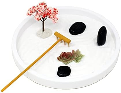 Mini Zen Garden Kit for Desk with Rake, White Sand, Lotus Figures ...