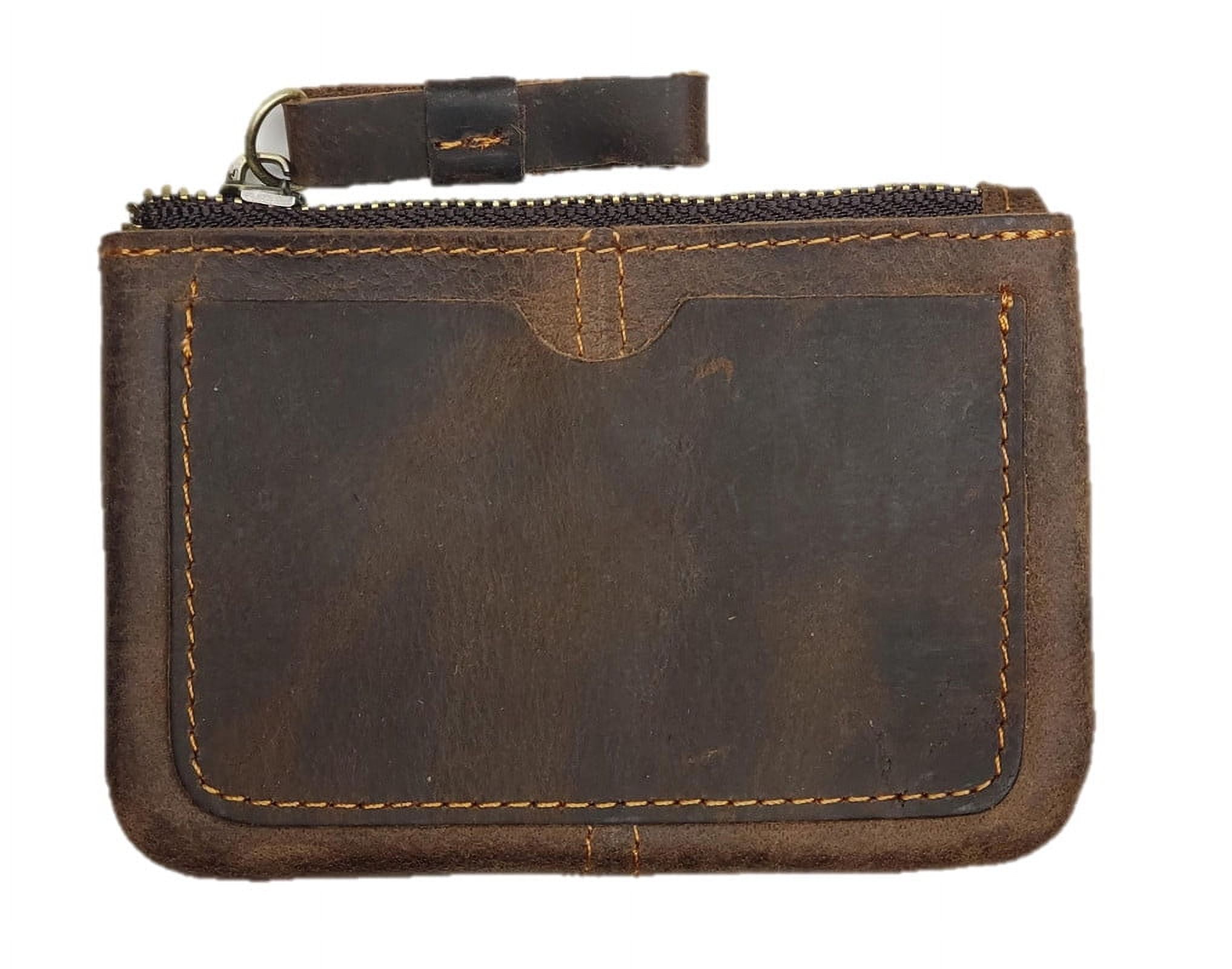 Mini Zipped Pouch Wallet with Top Grain Genuine Cow Leather, Retro ...