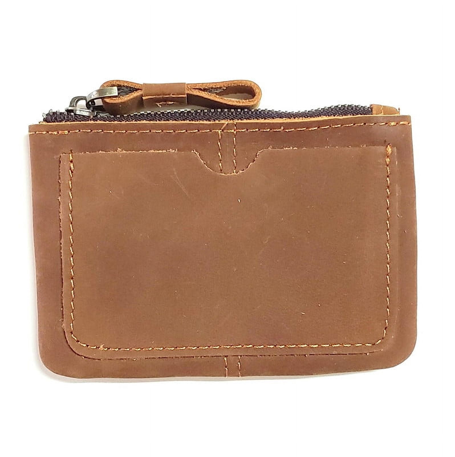 Mini Zipped Pouch Wallet with Top Grain Genuine Cow Leather, Retro ...
