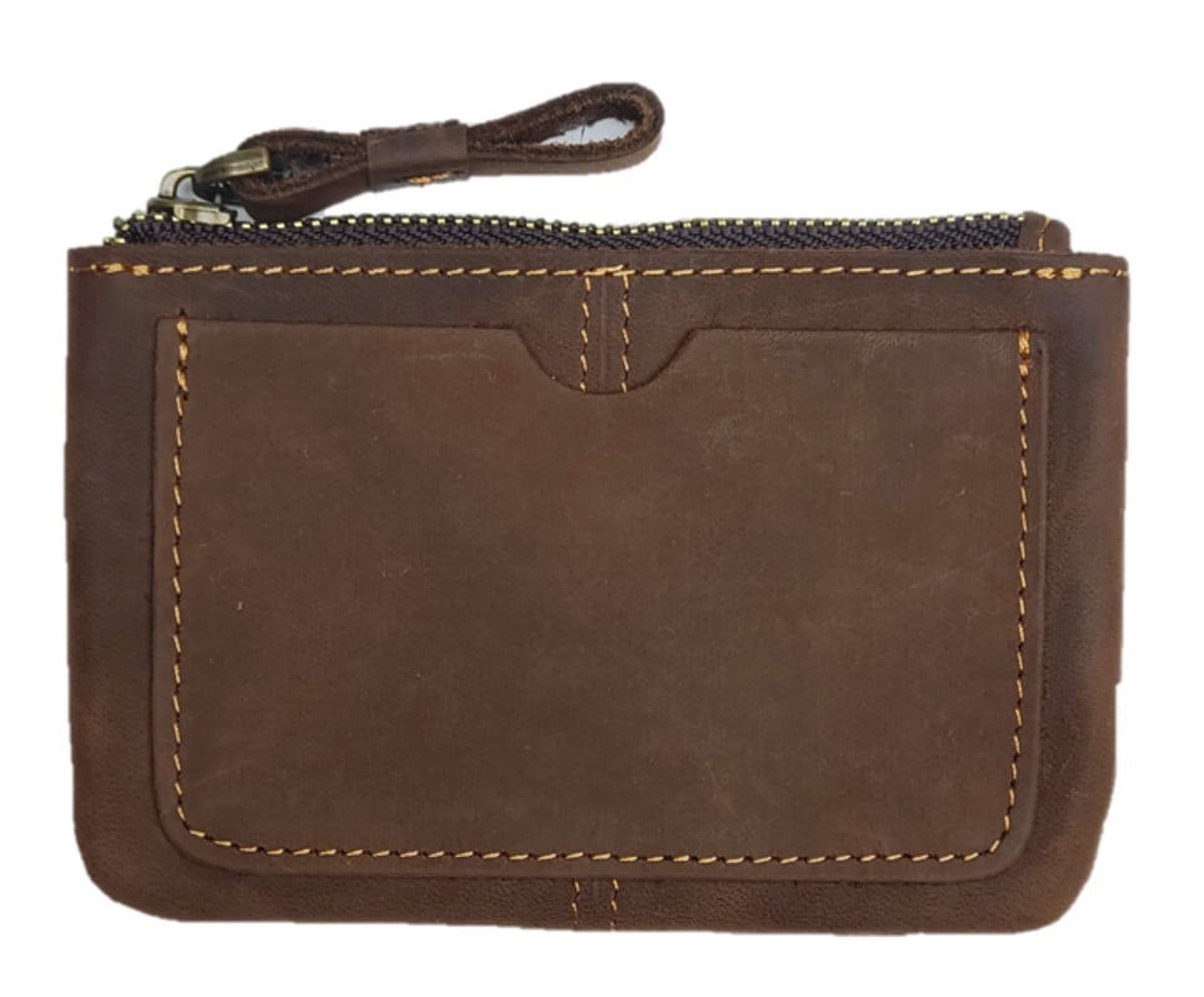 Mini Zipped Pouch Wallet with Top Grain Genuine Cow Leather, Retro ...
