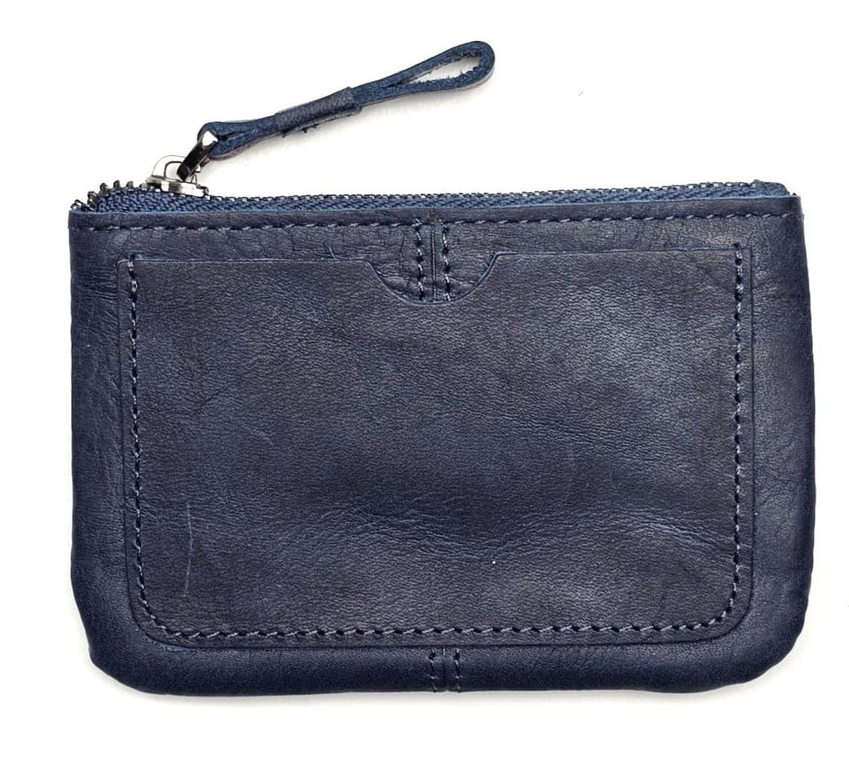 Mini Zipped Pouch Wallet with Top Grain Genuine Cow Leather, Retro ...