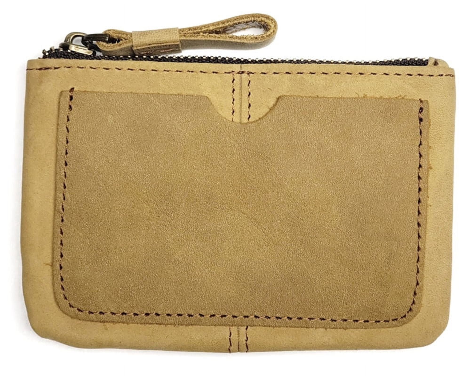 Mini Zipped Pouch Wallet with Top Grain Genuine Cow Leather, Retro ...