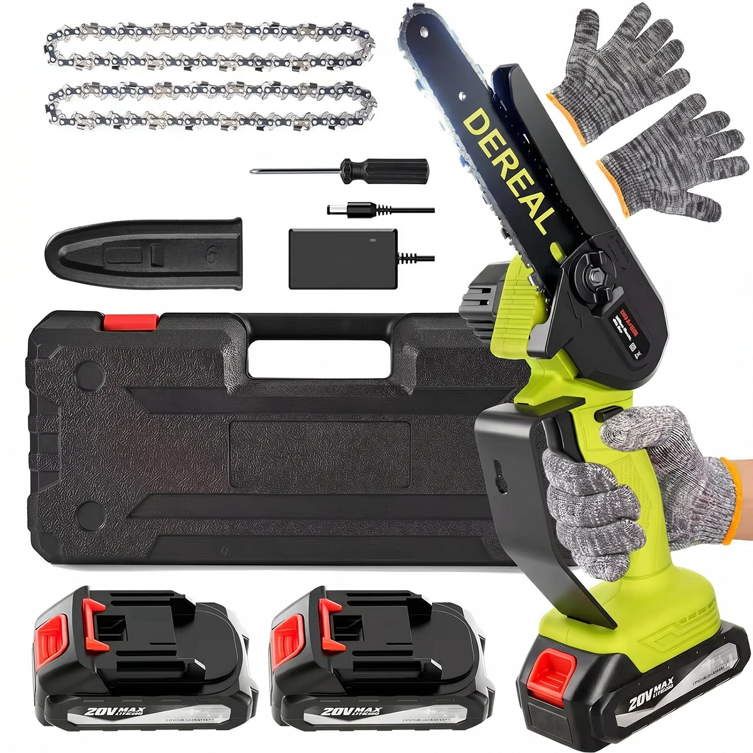 Mini chainsaw, equipped with adjustable chain, safety lock, splash ...