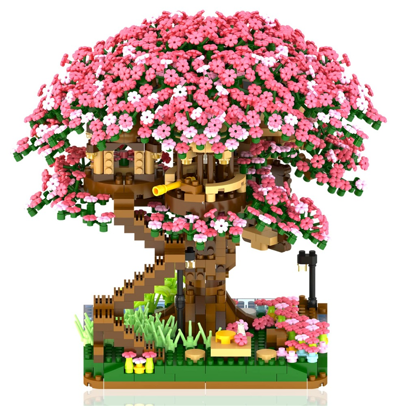 Mini cherry tree house building blocks, city street scene and cherry blossom model building ...