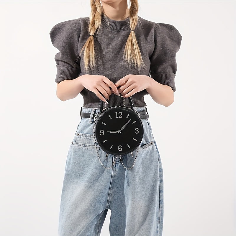 Mini clock shaped novelty bag, fashion round crossbody bag, women's ...