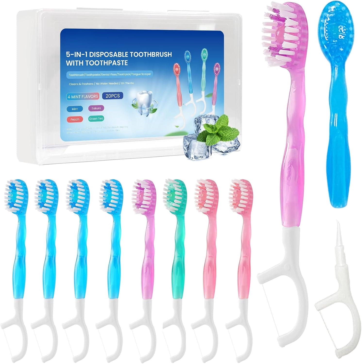 Mini disposable toothbrush 5-in-1 portable pre-pasted travel toothbrush ...