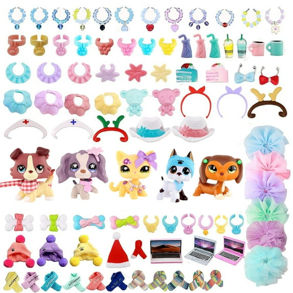 Mini lps Shop Random 5pcs Toys and 7pcs Accessoies,Clothes Necklace Bow ...
