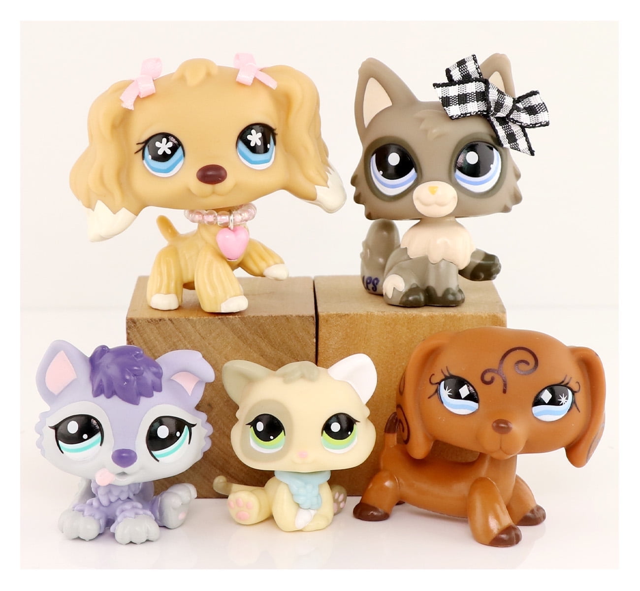 5pcs/lot Mini lps Shop Cocker Spaniel Dachshund Wolf Cat Baby Husky ...