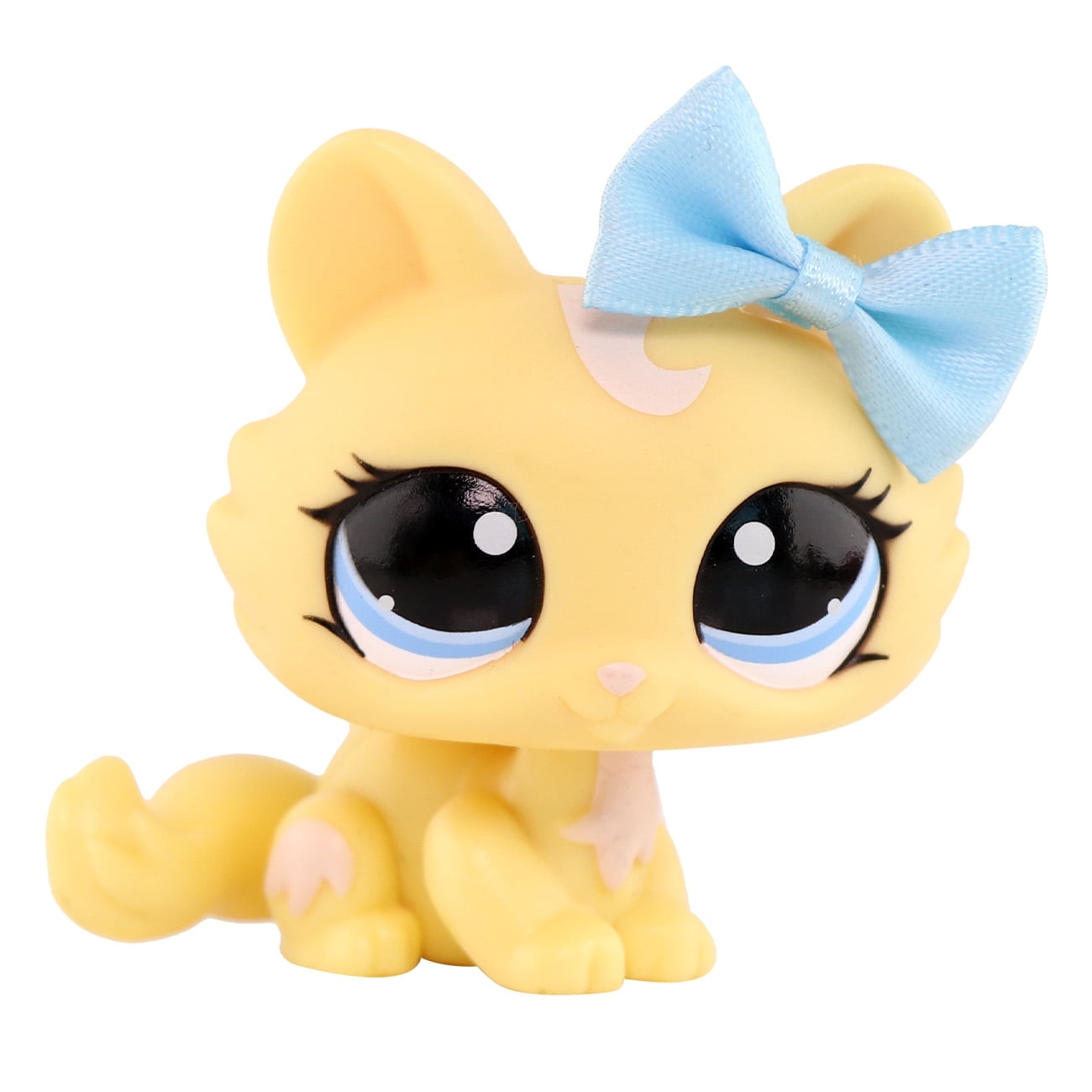 Mini lps shop Cream Yellow Crouching Cat #1096 Blue Eyes with Bow ...