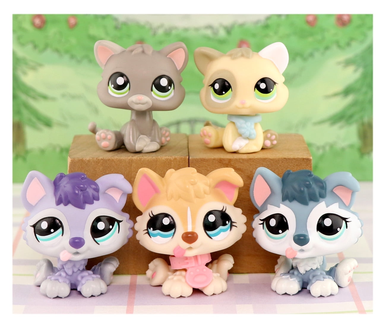 5pcs/lot Mini lps shop Baby Husky Kitten Little Cat Dog Puppy with ...