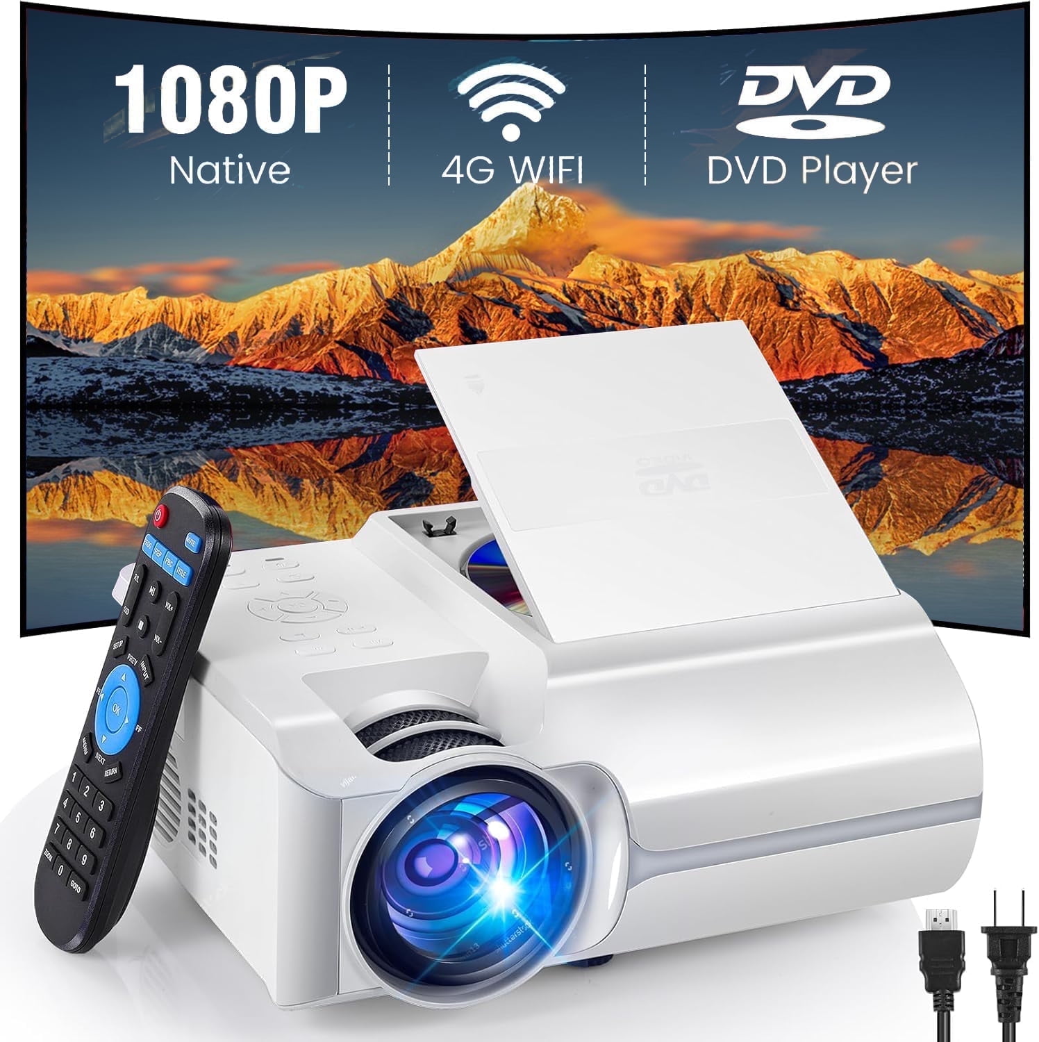 Mini projector, Bluetooth Projector with Built-in DVD Player, 1080P ...