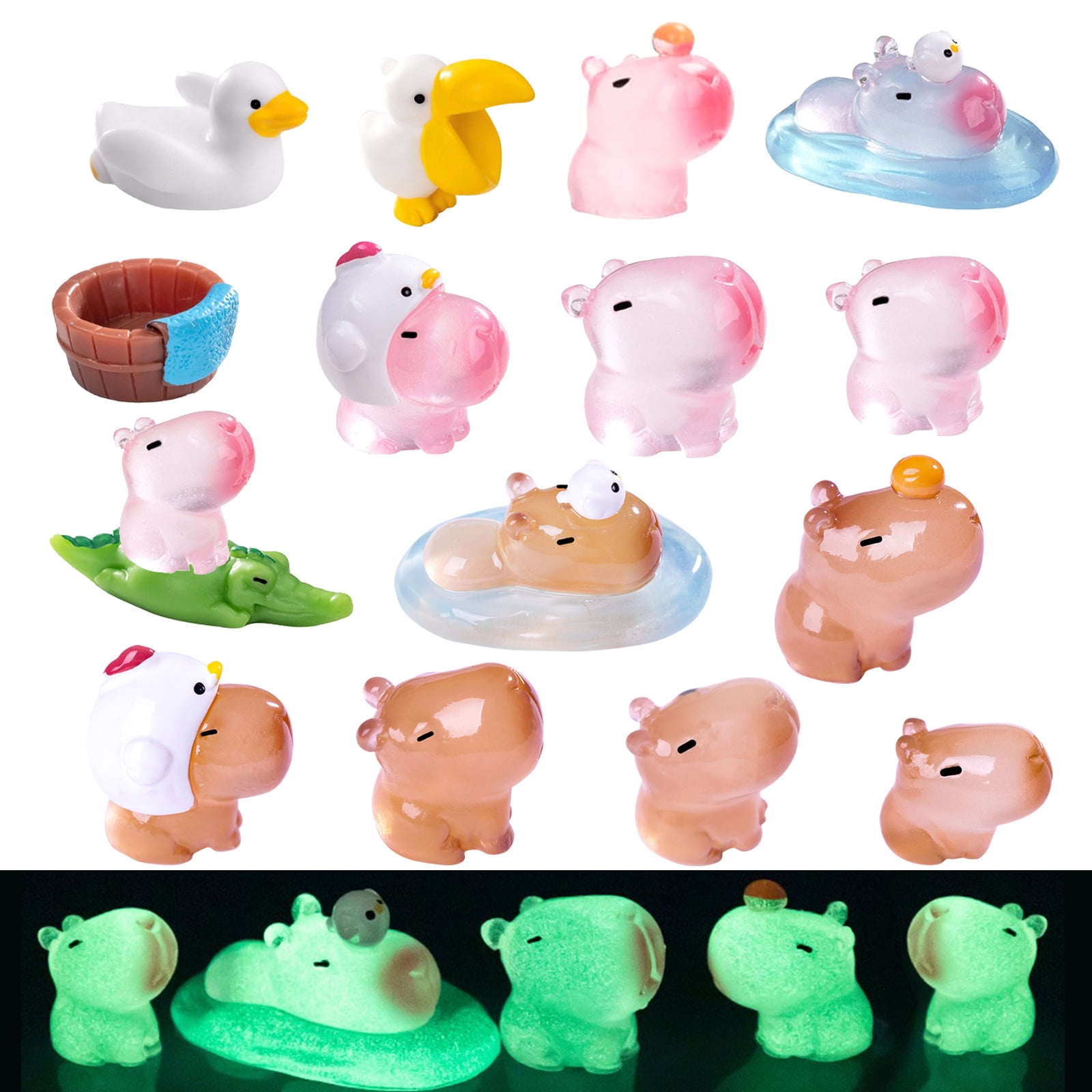 Mini resin animals glow in the dark,16 miniature capybara mini figures ...