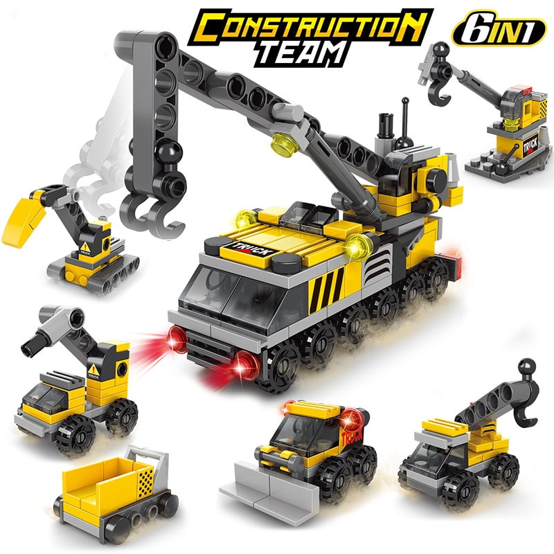 Mini size 6 In 1 Building Blocks DIY Police Car Fire Truck Castle Model ...