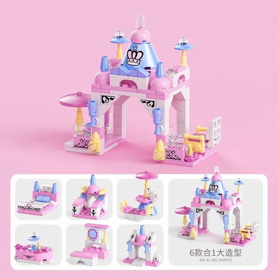 Mini size 6 In 1 Building Blocks DIY Police Car Fire Truck Castle Model ...