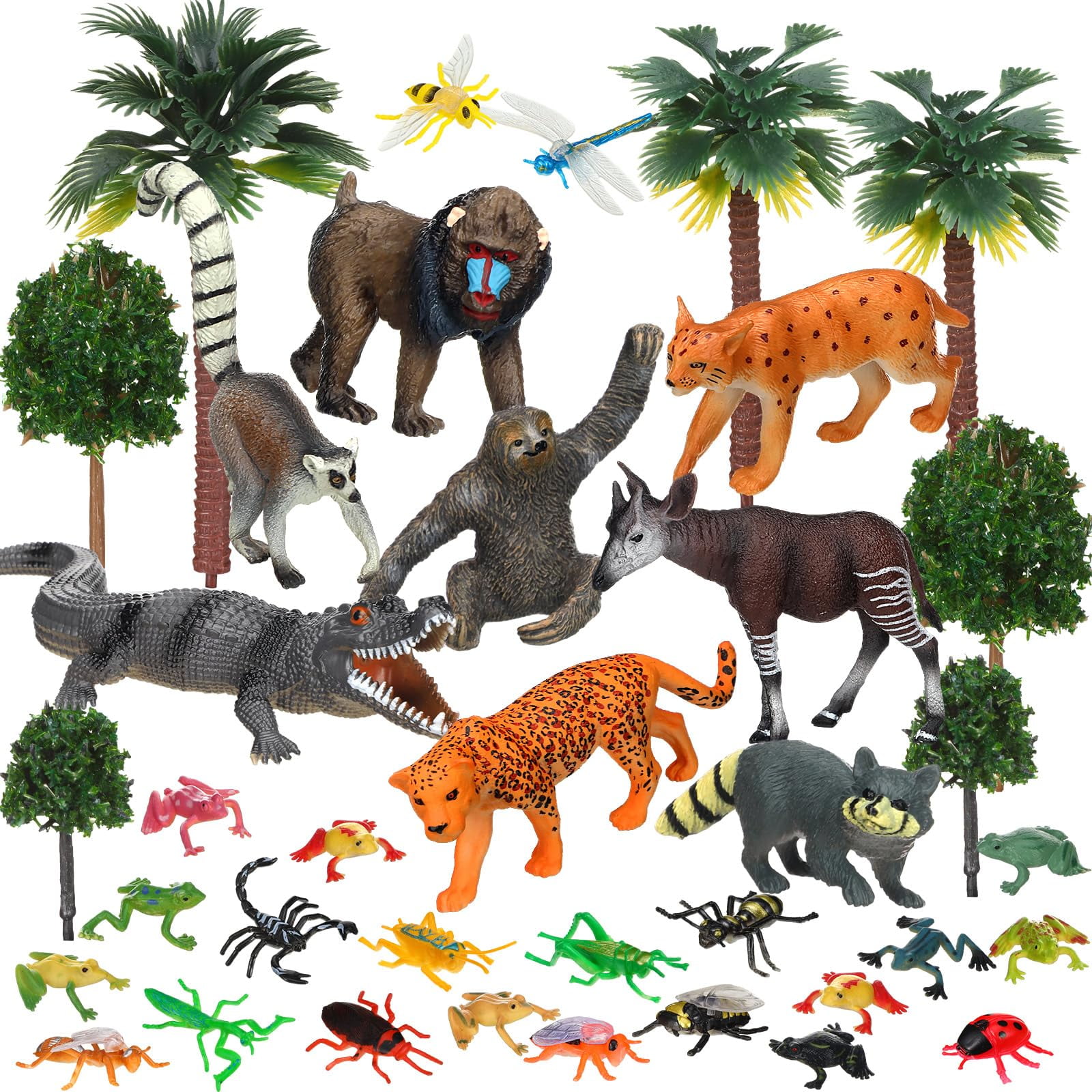 MiniInflat 39 Pcs Rainforest Animals Figures Toys Set Assorted ...