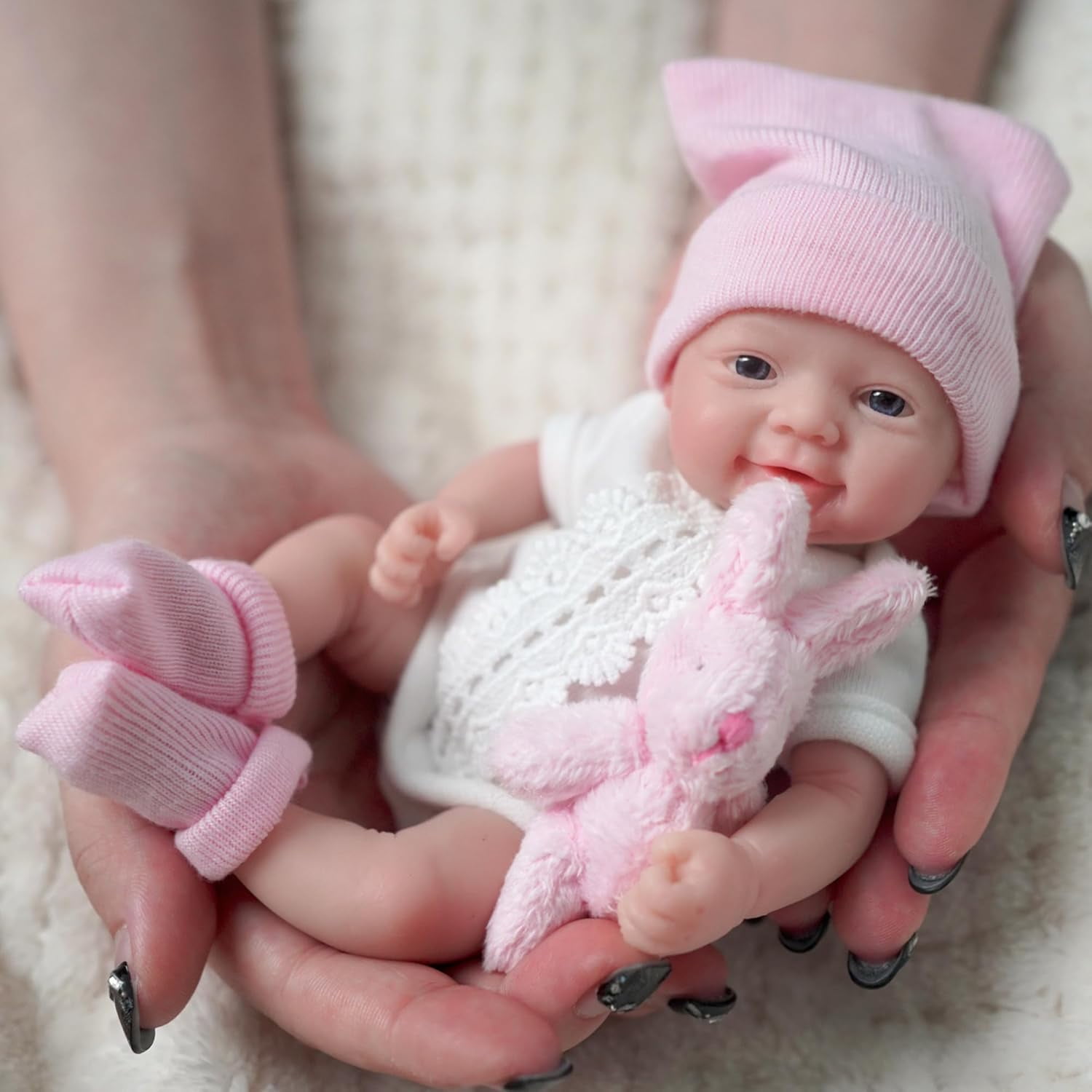 Miniature 7 Inch Reborn Baby Doll Silicone Full Body Lifelike Eyes Open ...