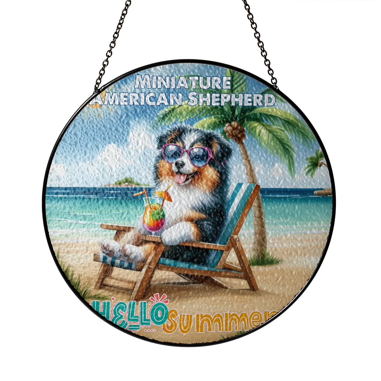 Miniature American Shepherd Hello Summer Beach Theme with Sunglasses ...