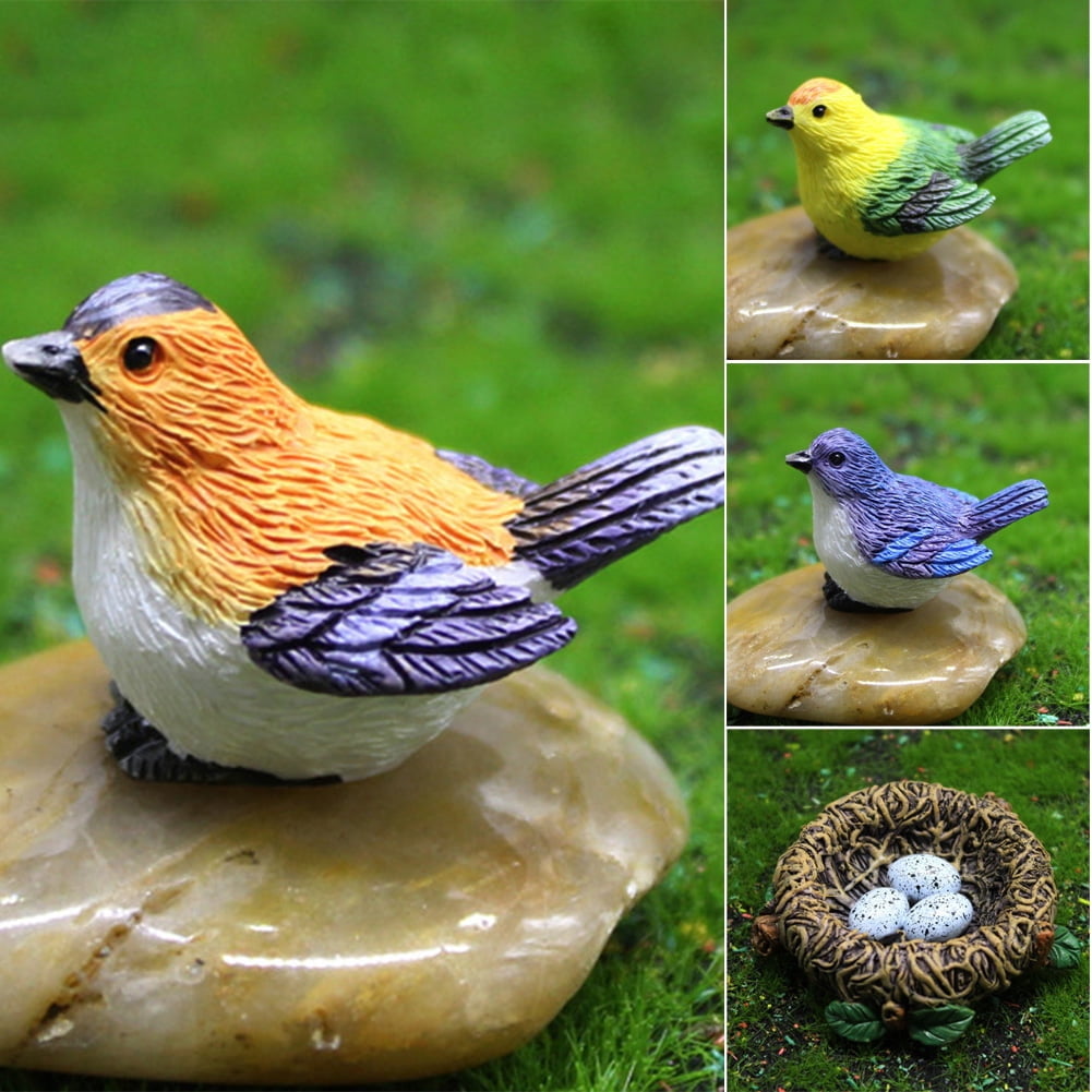 Miniature Bird Figurines Saffron Cardinal Birds Statue Ornaments DIY ...