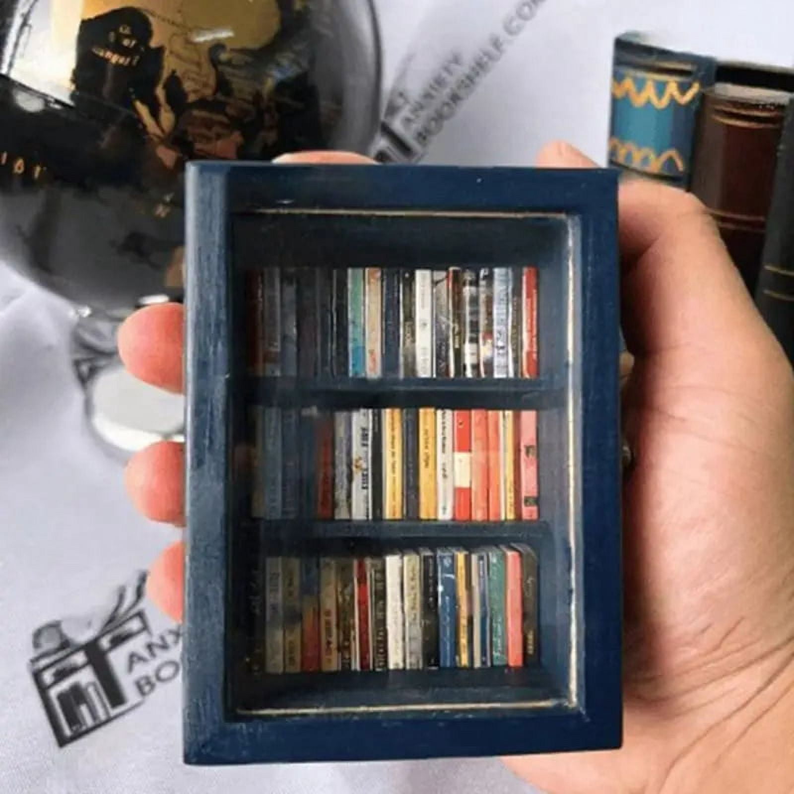 Miniature Bookshelf Pocket Anxiety Wooden Tiny Book Library Stress ...