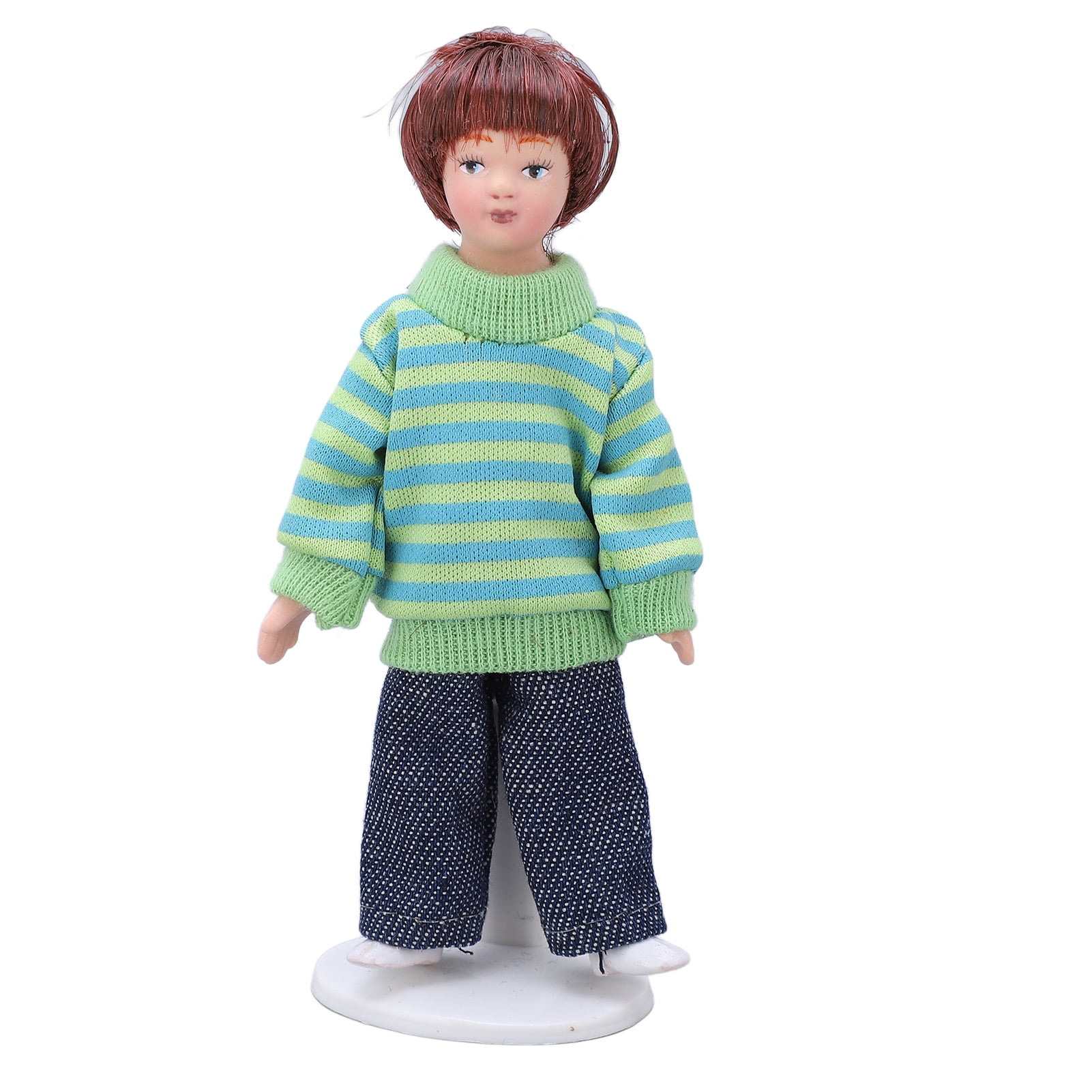Miniature Boy Doll 1:12 Scale Green Sweater Brown Hair Mini Boy Figures ...